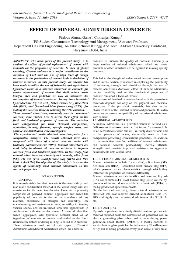 (PDF) Effect of Mineral Admixtures in Concrete