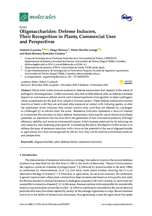 (PDF) Oligosaccharides: Defense Inducers, Their Recognition in Plants ...
