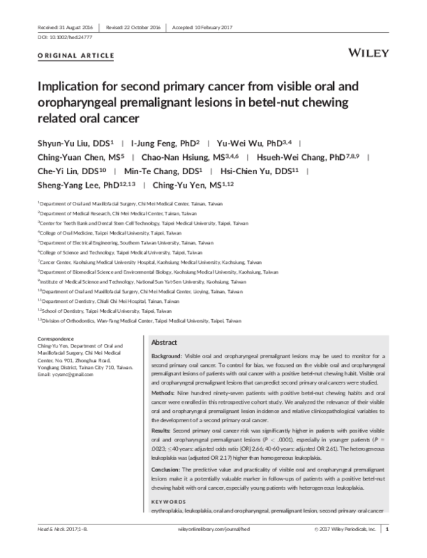 (PDF) Implication for second primary cancer from visible oral and ...