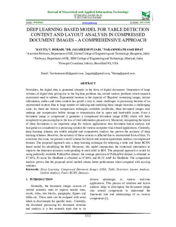 Pdf Deep Learning Based Model For Table Detection Content And Layout Analysis In Compressed