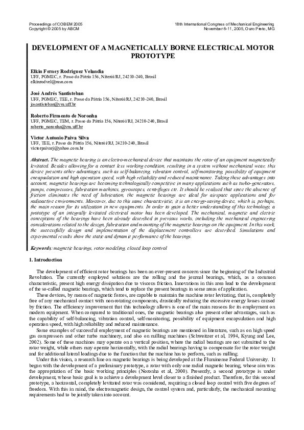 (PDF) Development of a Magnetically borne Electrical motor prototype