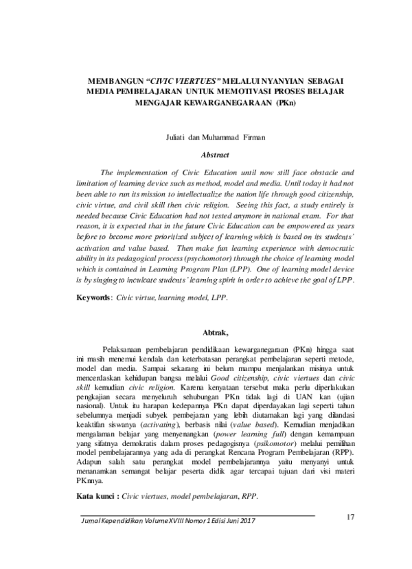 (PDF) MEMBANGUN “CIVIC VIERTUES” MELALUI NYANYIAN SEBAGAI MEDIA PEMBELAJARAN UNTUK MEMOTIVASI ...