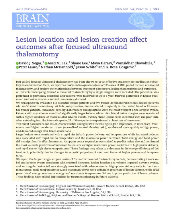 (PDF) Lesion location and lesion creation affect outcomes after focused ...