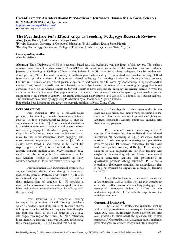 (PDF) The Peer Instruction’s Effectiveness as Teaching Pedagogy ...