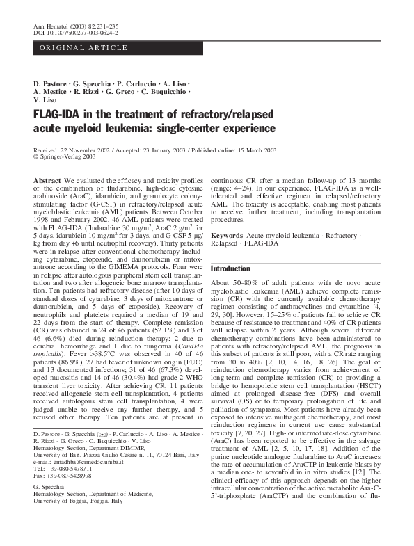 (PDF) FLAG-IDA in the treatment of refractory/relapsed acute myeloid ...