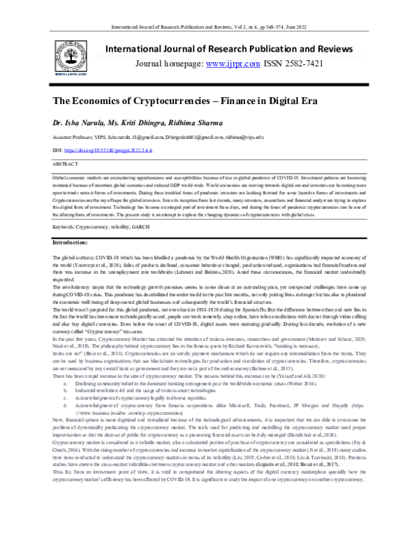 (PDF) The Economics of Cryptocurrencies – Finance in Digital Era