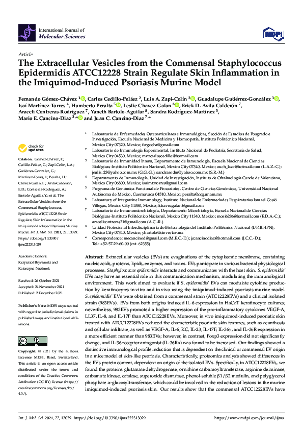(PDF) The Extracellular Vesicles from the Commensal Staphylococcus ...