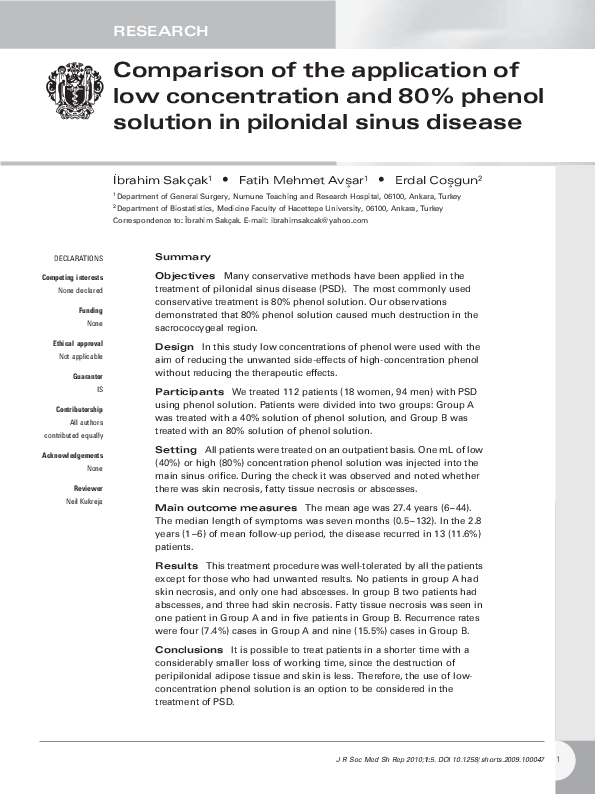 (PDF) Comparison of the application of low concentration and 80% phenol ...