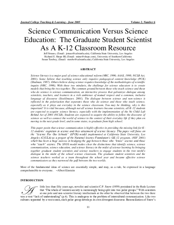 (PDF) Science Communication Versus Science Education: The Graduate ...