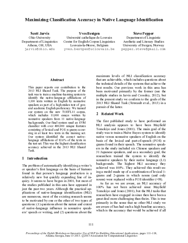 (PDF) Maximizing classification accuracy in native language identification