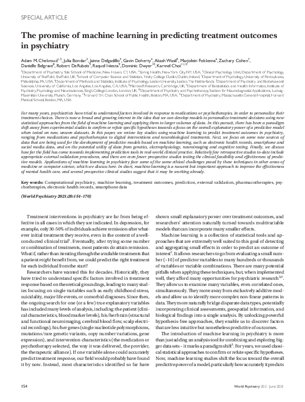 (PDF) The promise of machine learning in predicting treatment outcomes ...