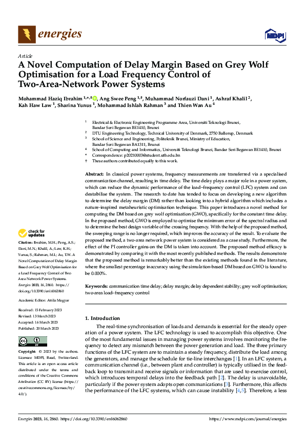 Pdf A Novel Computation Of Delay Margin Based On Grey Wolf Optimisation For A Load Frequency
