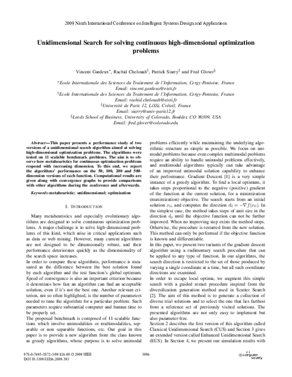 (PDF) Unidimensional search for solving continuous high-dimensional optimization problems