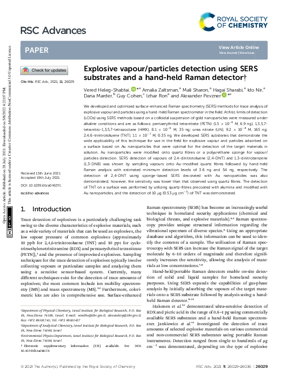(PDF) Explosive vapour/particles detection using SERS substrates and a ...