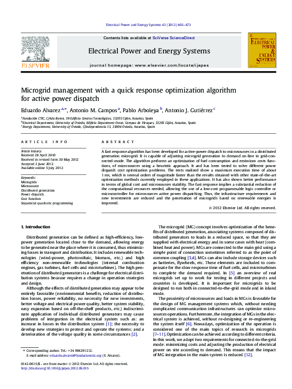 (PDF) Microgrid management with a quick response optimization algorithm for active power dispatch
