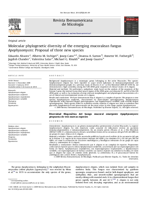 (PDF) Phylogenetic Study Proposing Three New Apophysomyces