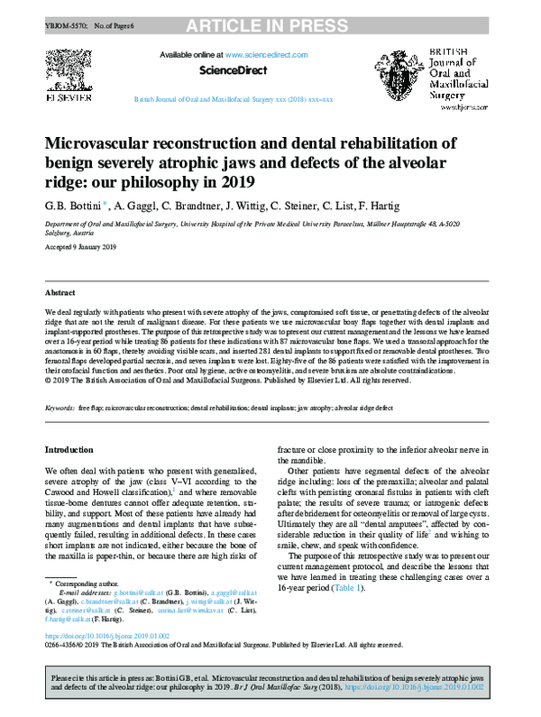 (PDF) Microvascular reconstruction and dental rehabilitation of benign ...