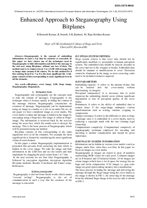 (PDF) Enhanced Approach to Steganography Using Bitplanes