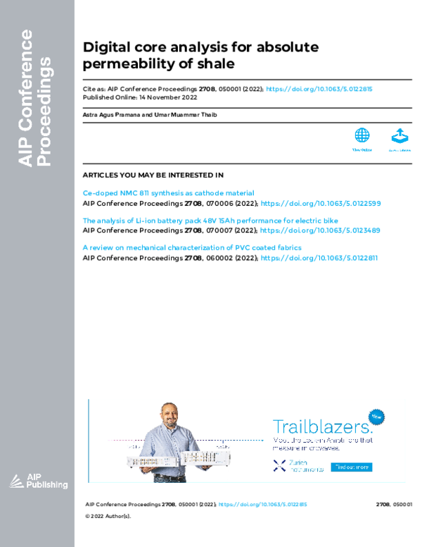 (PDF) Digital core analysis for absolute permeability of shale