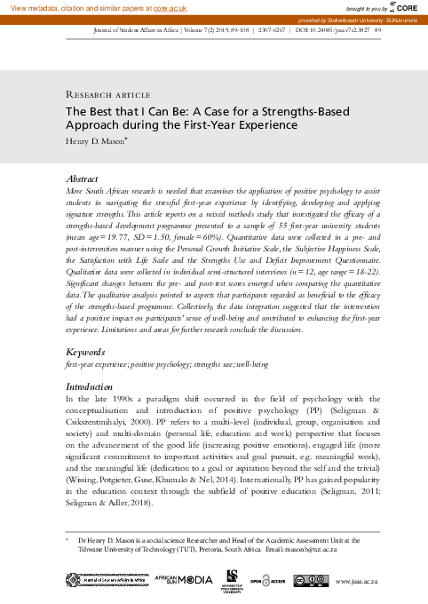 (PDF) The Best that I Can Be: A Case for a Strengths-Based Approach ...