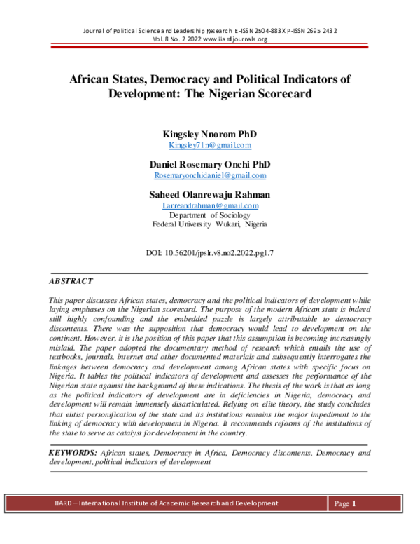 (PDF) African States, Democracy and Political Indicators of Development ...