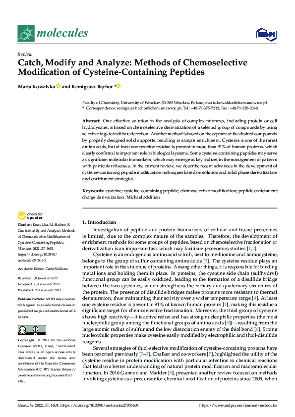 (PDF) Catch, Modify and Analyze: Methods of Chemoselective Modification ...