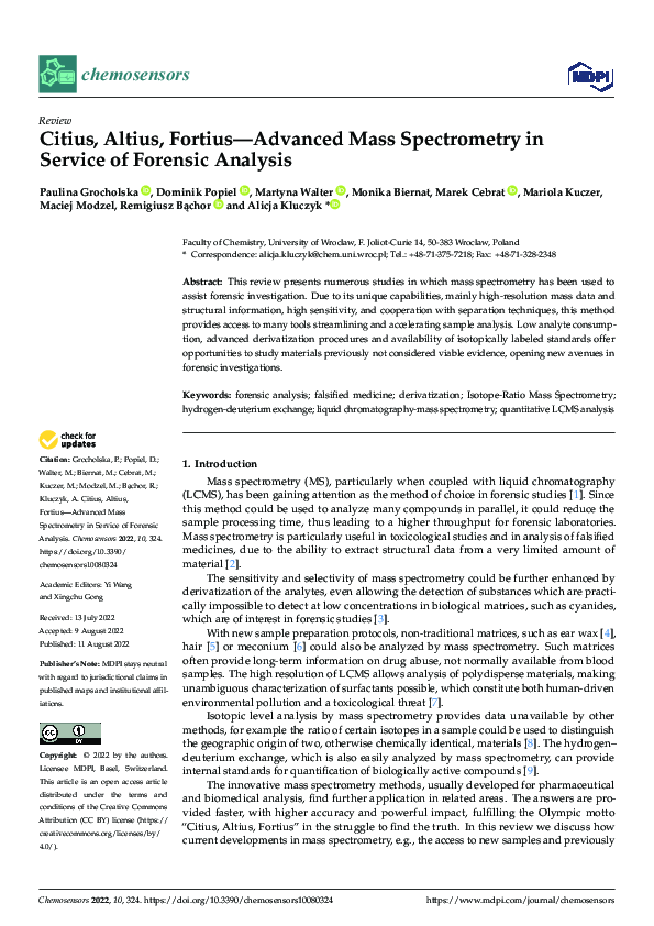 (PDF) Citius, Altius, Fortius—Advanced Mass Spectrometry in Service of ...