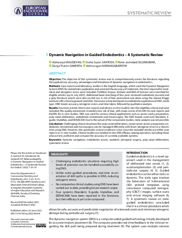 (PDF) Dynamic navigation in guided endodontics – a systematic review