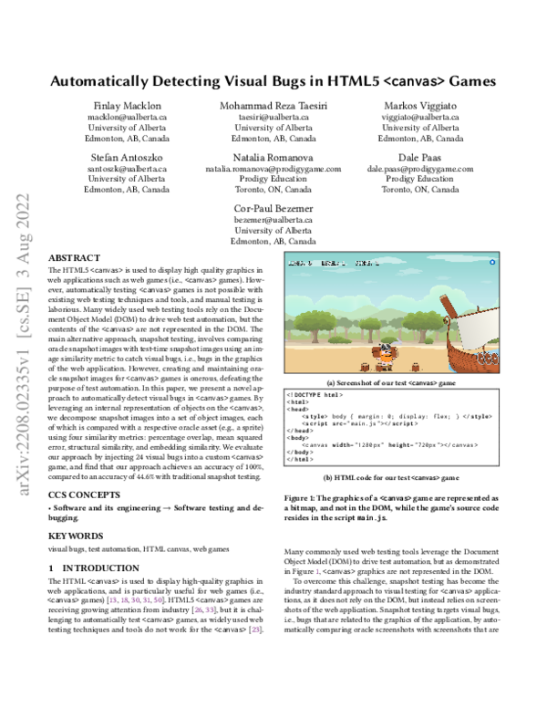 (PDF) Automatically Detecting Visual Bugs in HTML5 Games (PDF) Automatically Detecting Visual Bugs in HTML5 Games