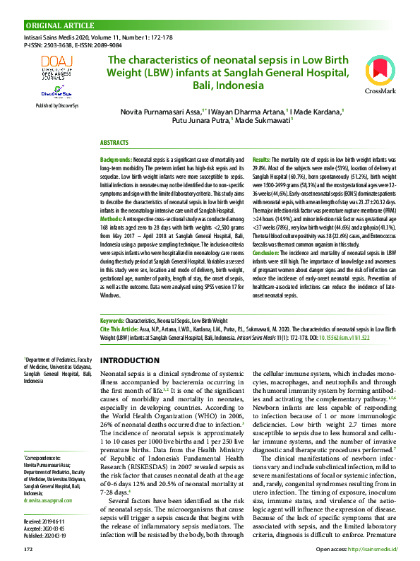 (PDF) The characteristics of neonatal sepsis in Low Birth Weight (LBW ...