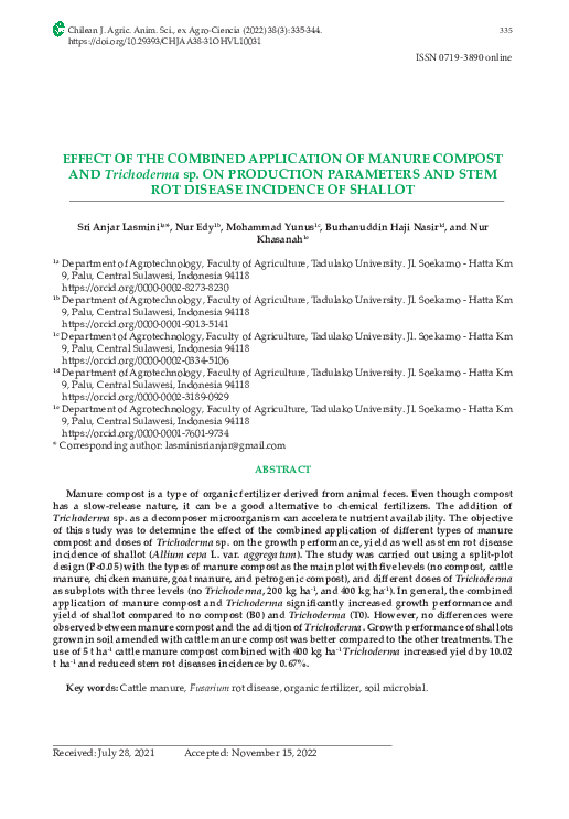 (PDF) EFFECT OF THE COMBINED APPLICATION OF MANURE COMPOST AND Trichoderma sp. ON PRODUCTION ...