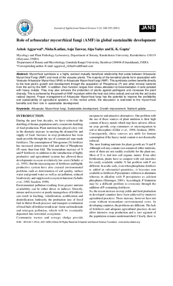 (PDF) Role of arbuscular mycorrhizal fungi (AMF) in global sustainable development