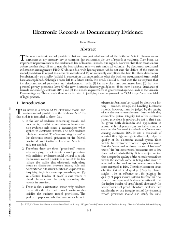 (PDF) Electronic Records as Evidence