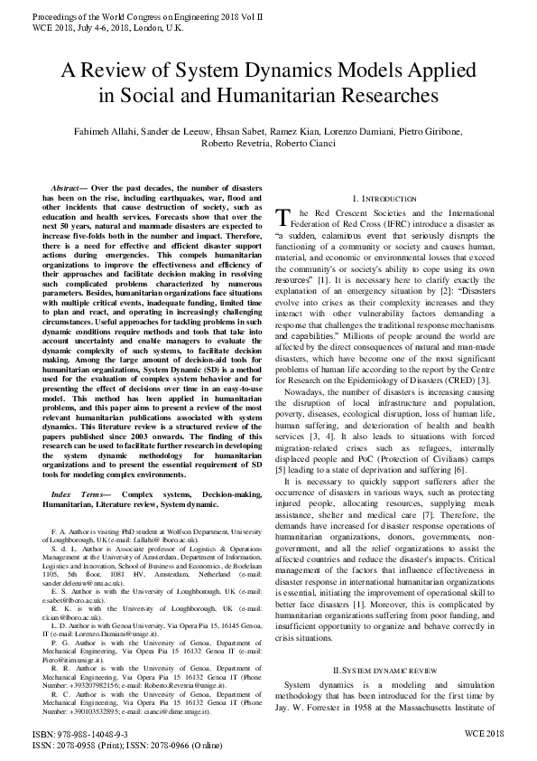 (PDF) A review of system dynamics models applied in social and humanitarian researches