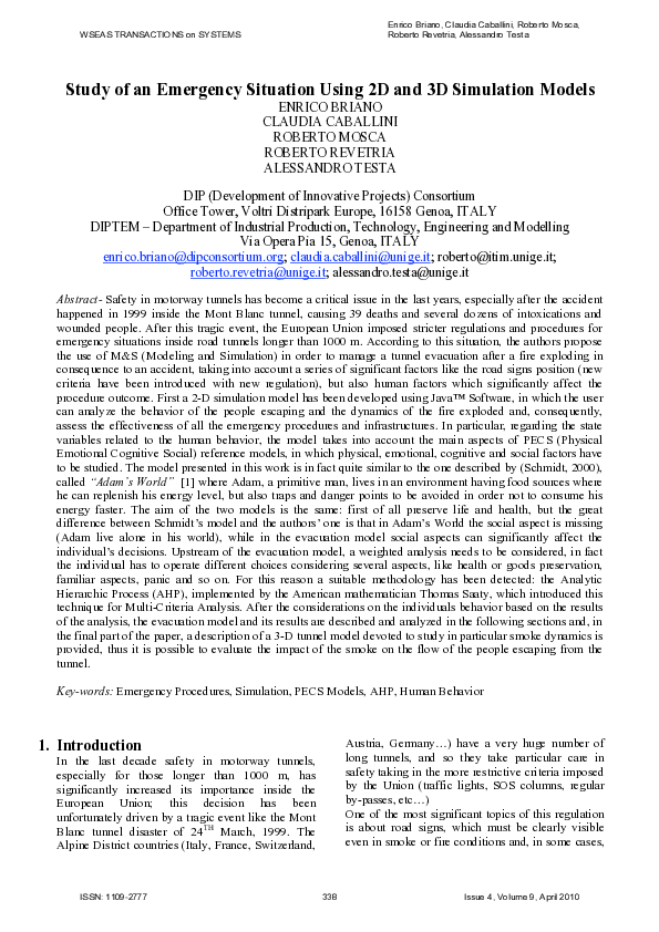(PDF) Study of an emergency situation using 2D and 3D simulation models