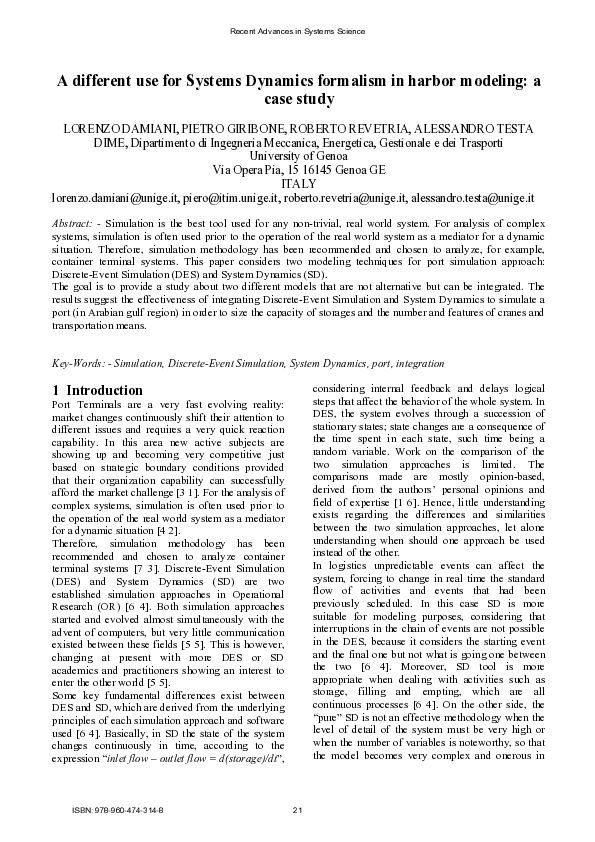 (PDF) A different use for Systems Dynamics formalism in harbor modeling: a case study