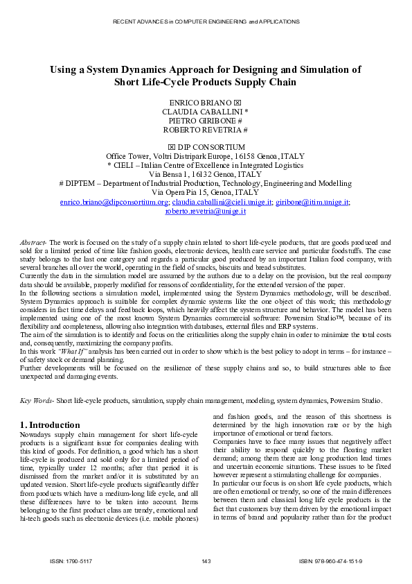 (PDF) Using a system dynamics approach for designing and simulation of short life-cycle products ...