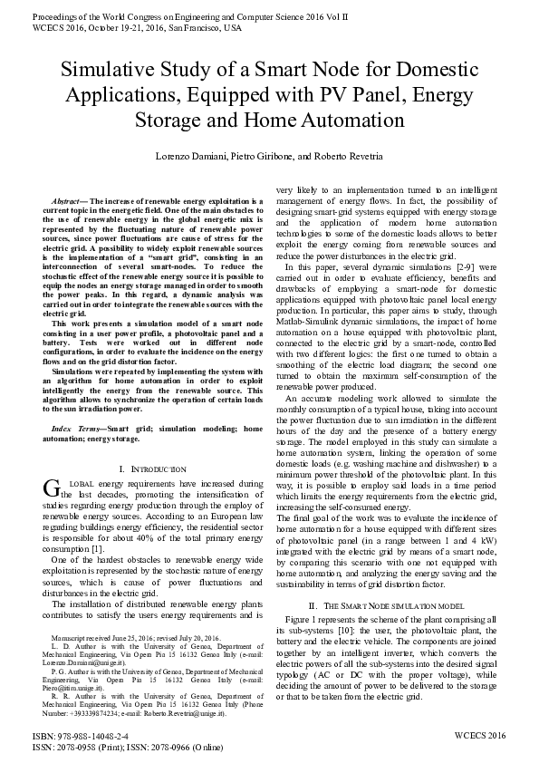 (PDF) Simulink Study of a Smart Node for Domestic Applications, Equipped with PV Panel, Energy ...