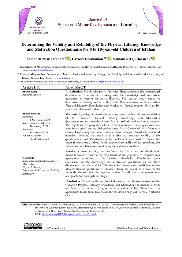 (PDF) Determining the Validity and Reliability of the Physical Literacy Knowledge and Motivation ...