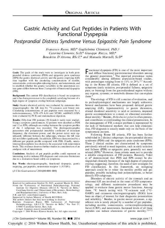 (PDF) Gastric Activity and Gut Peptides in Patients With Functional Dyspepsia