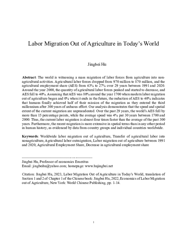 (PDF) Labor Migration Out of Agriculture in Today's World