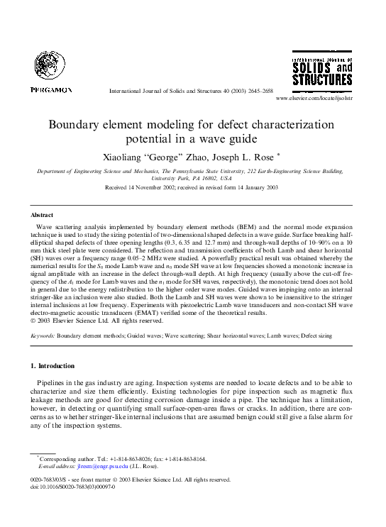 Pdf Boundary Element Modeling For Defect Characterization Potential In A Wave Guide