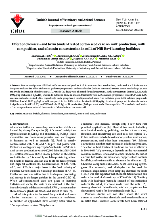 (PDF) Effect of chemical- and toxin binder-treated cotton seed cake on ...