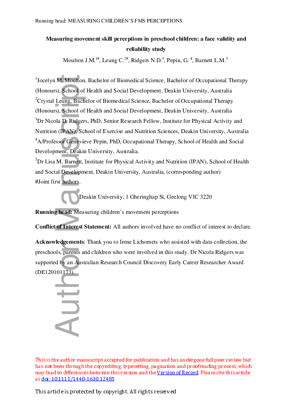 (PDF) Measuring movement skill perceptions in preschool children: A face validity and ...