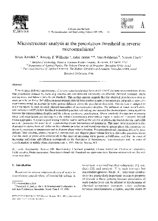 (PDF) Microstructure analysis at the percolation threshold in reverse microemulsions