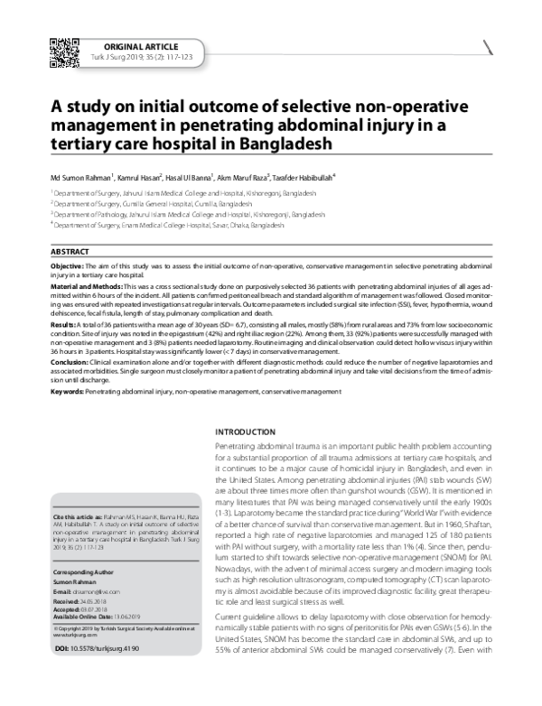 (PDF) A study on initial outcome of selective non-operative management ...