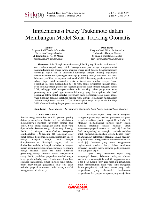 (PDF) Implementasi Fuzzy Tsukamoto dalam Membangun Model Solar Tracking Otomatis | Tommy Tommy ...