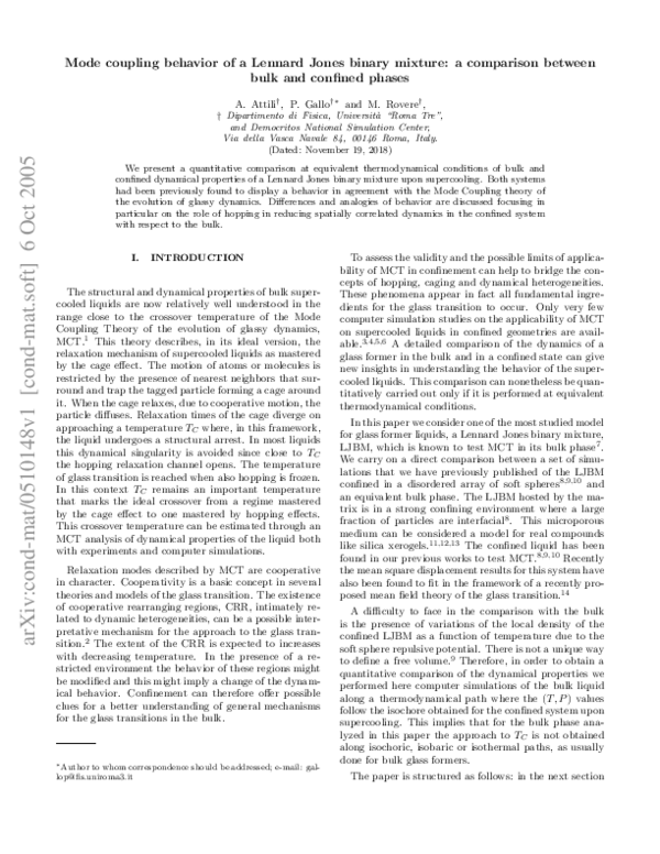 (PDF) Mode coupling behavior of a Lennard-Jones binary mixture: A comparison between bulk and ...