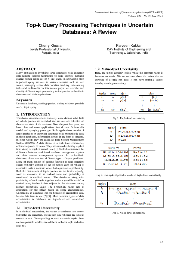 (PDF) Top-k Query Processing Techniques in Uncertain Databases: A Review
