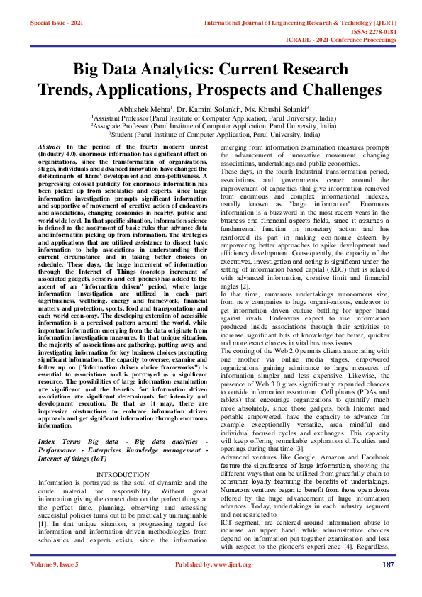 (PDF) Big Data Analytics: Current Research Trends, Applications, Prospects and Challenges